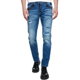 Rusty Neal Herren Straight-Jeans "YOKOTE", blau, Gr. 38, mehrfarbig, 98% Baumwolle, 2% Elasthan, Jeans, mit farblich abgesetzten Details