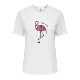 Only Damen Kurzarmshirt "ONLKITA REG S/S PRINT TOP NOOS"hellwei&szlig; print:flamingle, Gr. M, bedruckt, Jersey, Obermaterial: 100% Baumwolle, Shirts