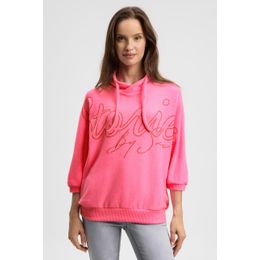 SOCCX Damen Rundhalspulloverneon rose, Gr. XL, Glitzermuster, bedruckt, Strick, Material: 71% Polyester, 27% Viskose, 2% Elasthan, Pullover, aus