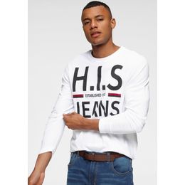 H.I.S. H.I.S Herren Langarmshirt, wei&szlig;, Gr. L, bedruckt, Single Jersey, Obermaterial: 100% Baumwolle, Shirts, Langarm, schmaler Basic-Schnitt, bedrucktes