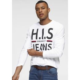 H.I.S. H.I.S Herren Langarmshirt, wei&szlig;, Gr. XXXL, bedruckt, Single Jersey, Obermaterial: 100% Baumwolle, Shirts, Langarm, schmaler Basic-Schnitt, bedrucktes