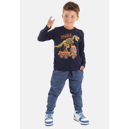 DENOKIDS Herren Hausanzug "Fragile", Gr. 134, blau, 96% Baumwolle, 4% Elasthan, bedruckt, Homewear-Sets, mit zwei Seitentaschen