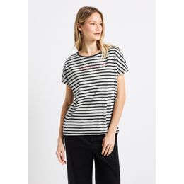 Street One Damen T-Shirt, schwarz, Gr. 38, bedruckt, Web, 50% Modal, 50% Baumwolle, Shirts, mit Rundhalsausschnitt