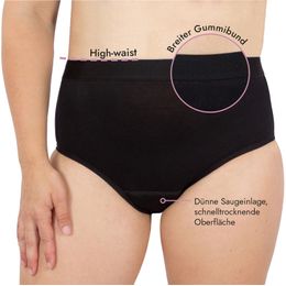 Hydas Damen Inkontinenzslip "mit integrierter d&uuml;nner, 5-Lagen-Technologie Saugeinlage, High-Waist", 54/56, schwarz, Obermaterial: 95% Baumwolle, 5%