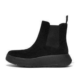 fitflop Damen Chelseaboots "F-MODE", Gr. 38, schwarz, Elastischer Einsatz, Veloursleder, unifarben, Schuhe, Chunky Boots mit Plateausohle