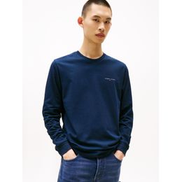 Tommy Jeans Herren Langarmshirt "TJM SLIM CHEST LINEAR LS TEE EXT", blau, Gr. L, unifarben, Single Jersey, Obermaterial: 100% Baumwolle, Shirts, Mit