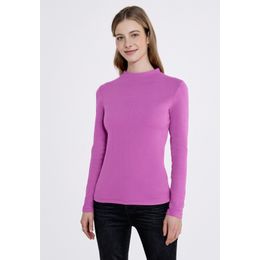 Langarmshirt STREET ONE STUDIO, Damen, Gr. 44, floral pink, Web, 48% Baumwolle, 47% Modal, 5% Elasthan, unifarben, comfort fit normal, ohne Ausschnitt, abgesteppt, Shirts Langarmshirt, mit Turtleneck