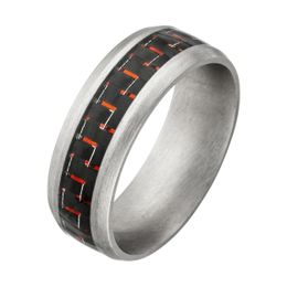 Jobo Herren Fingerring, 66, Edelstahl, silber, Edelstahl, Fingerringe, Edelstahl matt mit Carbon und roten Effekten