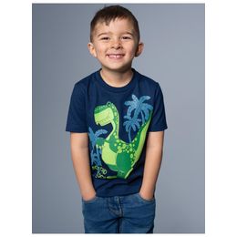 TRIGEMA Jungen T-Shirt "TRIGEMA T-Shirt mit coolem Dino-Motiv", blau, Gr. 128, 100% Baumwolle, Shirts