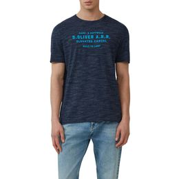 s.Oliver Herren T-Shirt, blau, Gr. M, bedruckt, meliert, Jersey, Obermaterial: 83% Baumwolle, 13% Polyester, 4% Elasthan, Shirts, melierte Optik, mit