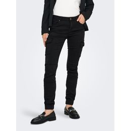Only Damen Cargohose "ONLMISSOURI REG ANK CARGO PNT NOOS", schwarz, Gr. 38, unifarben, Web, Obermaterial: 98% Baumwolle, 2% Elasthan, Hosen, mit