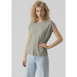 V&eacute;ro Moda VERO MODA Damen Rundhalsshirt "VMAVA PLAIN SS TOP STRIPE GA JRS NOOS", gr&uuml;n, Gr. XS, gestreift, Jersey, Obermaterial: 95% Lyocell (TENCEL ), 5%