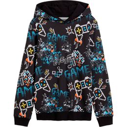 bonprix Kinder Hoodie, schwarz, Gr. 128, bedruckt, Sweatware, Obermaterial: 100% Baumwolle. Kapuzenfutter: 100% Baumwolle, Sweatshirts, l&auml;ssige