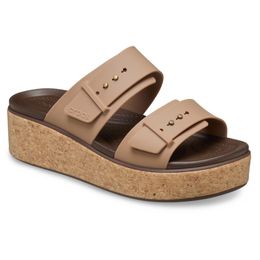 Crocs Damen Keilpantolette "Brooklyn Cork Buckle", Gr. 42, braun, Croslite , Schuhe, Keilsandale, Plateausandale mit LiteRide Schaumfu&szlig;bett