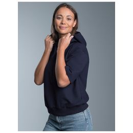 TRIGEMA Damen Kapuzensweatshirt "TRIGEMA Kurzarm Cropped Hoodie", blau, Basic, Gr. XL, Sweatware, 50% Baumwolle, 50% Polyester, Sweatshirts