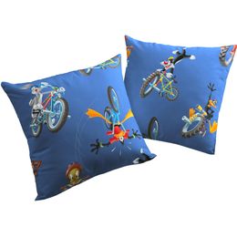 Dekokissen WIRTH, B:50cm L:50cm, blau, Polyester, Dekokissen_Sitzkissen_Kissenh&uuml;llen, "Looney", Warner Bros., Kissenh&uuml;lle ohne F&uuml;llung, 2 St&uuml;ck