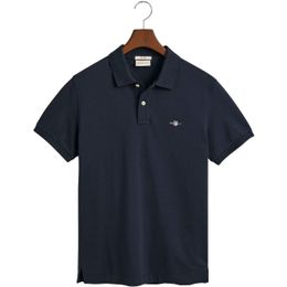 Gant Herren Poloshirt "SLIM SHIELD SS PIQUE POLO", blau, Gr. XL, unifarben, Jersey, Obermaterial: 100% Baumwolle, Shirts, mit Logostickerei auf der