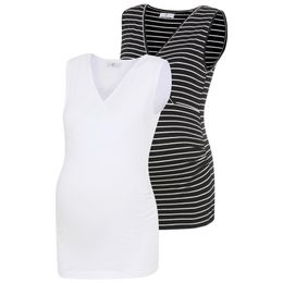 Neun Monate Damen Umstandsshirt "2er Pack Umstands-Tops", schwarz-wei&szlig;, Gr. 44, geringelt, Jersey, Obermaterial: 95% Baumwolle, 5% Elasthan, Shirts,