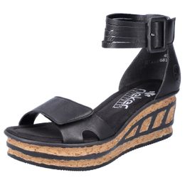 Rieker Damen Sandalette, Gr. 39, schwarz, Lederimitat, Schuhe, Sommerschuh, Sandale, Keilabsatz, mit Laufsohle in Kork-Optik