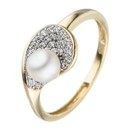Jobo Damen Perlenring, 50, Gelbgold 375 Perlen, gelb, Gelbgold 375, Perlen, Fingerringe, 375 Gold mit Perle und Zirkonia