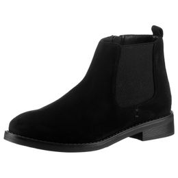 ANISTON SHOES Damen Chelseaboots, Gr. 36, schwarz, Textil, Veloursleder, unifarben, Basic, Schuhe, Stiefelette, Blockabsatz, mit breitem Stretch