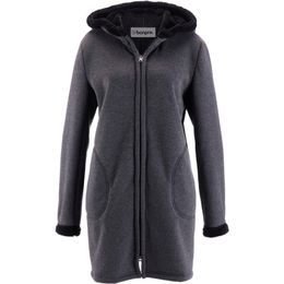 bonprix Damen Kapuzensweatjacke "Kapuzen-Sweatjacke mit Teddyfell", grau, Gr. 56, Obermaterial: 85% Polyester, 15% Baumwolle, Sweatjacken, mit