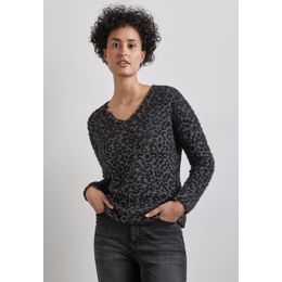 Street One Damen Langarmshirt, grau, Gr. 38, Stoff, 62% Polyamid, 25% Polyester, 13% Viskose, Shirts, mit V-Ausschnitt