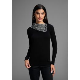 Bruno Banani Damen Strickpullover, schwarz, Gr. 40, kontrastfarbene Details, mehrfarbig, meliert, Strick, Obermaterial: 50% Viskose, 28% Polyester,