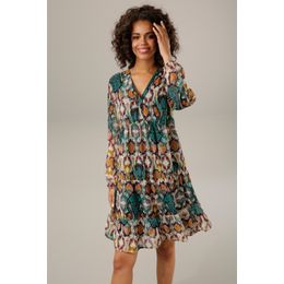 Aniston CASUAL Damen Tunikakleid, bunt, Gr. 46, bedruckt, gemustert, Georgette, Obermaterial: 100% Polyester. Futter: 100% Polyester, Kleider, mit