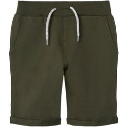 name it Jungen Sweatshorts "NKMVERMO LONG SWE SHORTS UNB F NOOS", gr&uuml;n, Gr. 110, unifarben, angeraute Sweatware, Obermaterial: 100% Baumwolle, Hosen,