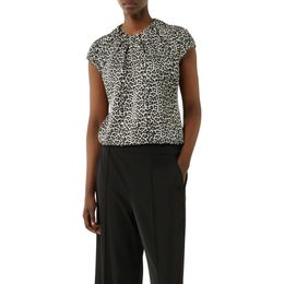 comma, COMMA Damen Kurzarmbluse, braun, Gr. 36, Web, Obermaterial: 95% Polyester, 5% Elasthan, Blusen, mit Raffung und Animal-Print