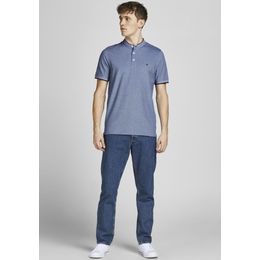 Jack & Jones JACK & JONES Herren Kurzarmshirt "PAULOS MAO POLO", blau, Gr. M, unifarben, Piqu&eacute;, Obermaterial: 100% Baumwolle, Shirts, mit kontrastfarbiger Kante