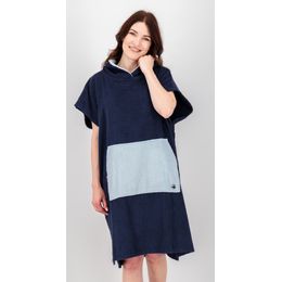 DEPROC Active Damen Poncho "Badeponcho PARLEE BEACH", blau, Gr. XL, 100% Baumwolle Walkfrottier, Jacken, Badeponcho mit gro&szlig;er K&auml;ngurutasche und