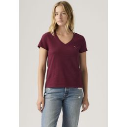 Levi's V-Shirt LEVI'S "Perfect Tee", Damen, Gr. XS (34), rot (tawny port cotton), Jersey, Obermaterial: 100% Baumwolle, Basic, figurbetont h&uuml;ftlang, V-Ausschnitt, abgesteppte Kante, Shirts, mit kleinem Batwing- Logo
