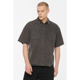 Harlem Soul Herren Kurzarmhemd, grau, Gr. S, unifarben, Twill, Material: 100% Baumwolle, Hemden, mit Brusttaschen
