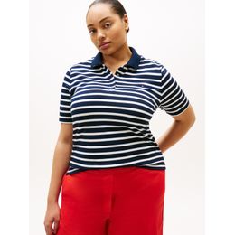 Damen Poloshirt "CRV 1985 REG PIQUE POLO SS"breton stripe schwarz night, ecru, Gr. 50, Tommy Hilfiger Curve, unifarben, Piqu&eacute;, Obermaterial: 96%