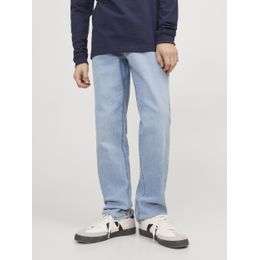 Jack & Jones Jungen Regular-fit-Jeans "JJICLARK JJORIG STRETCH SQ 702 NOOS JNR", blau, Gr. 134, JACK & JONES JUNIOR, Abriebeffekte, Denim/Jeans, Obermaterial: 76%