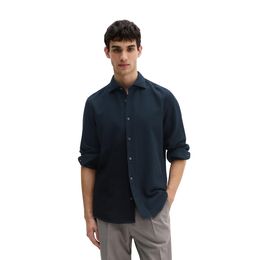 Marc O'Polo MARC O'POLO Herren Langarmhemd "aus strukturierter Bio-Baumwolle"schwarz navy, Gr. XXXL, unifarben, Obermaterial: 100% Baumwolle, Hemden