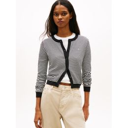 Tommy Jeans Damen Strickjacke "TJW ESSENTIAL CREW NECK CARDIGAN"schwarz stripe 02, Gr. XL, gestreift, Strick, Obermaterial: 100% Baumwolle,