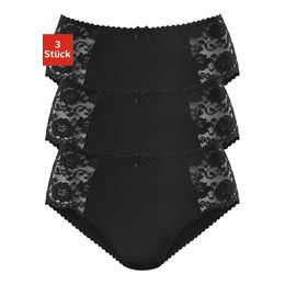 Petite Fleur Damen H&uuml;ftslip, Gr. 32, schwarz, Jersey, Obermaterial: 93% Baumwolle, 7% Elasthan. Spitze: 95% Polyamid, 5% Elasthan, unifarben,