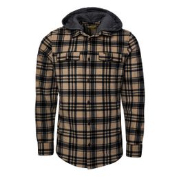 Herren Kapuzenhemd "HUNTER Workwear Arbeitshemd mit Kapuze", beige, Gr. XXL, HERO by John Medoox, Fleece, 100% Polyester, Hemden, Arbeitshemd mit