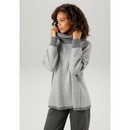 Aniston CASUAL Damen Strickpullover, grau, Gr. 38, Jacquardmuster, gemustert, gestreift, kariert, Strick, Obermaterial: 100% Polyacryl, Pullover, im