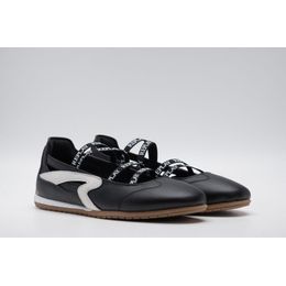 Replay Damen Sneaker Ballerinas, Gr. 39schwarz, Leder, kontrastfarbene Details, Schuhe, Slipper, Schlupfschuh mit elastischen Gummiz&uuml;gen