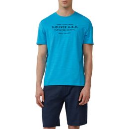 s.Oliver Herren T-Shirt, blau, Gr. S, bedruckt, meliert, Jersey, Obermaterial: 83% Baumwolle, 13% Polyester, 4% Elasthan, Shirts, melierte Optik, mit