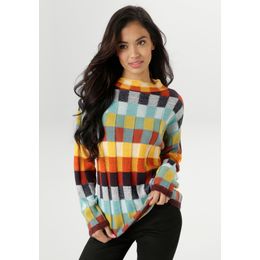 Damen Strickpullover, blau, Gr. 44, Aniston SELECTED, gemustert, kariert, Strick, Obermaterial: 100% Polyacryl, Pullover, mit mehrfarbig