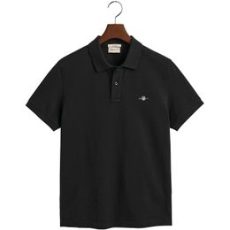 Gant Herren Poloshirt "SLIM SHIELD SS PIQUE POLO", schwarz, Gr. XXL, unifarben, Jersey, Obermaterial: 100% Baumwolle, Shirts, mit Logostickerei auf