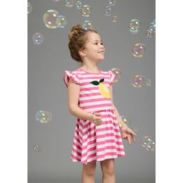 Kidsworld M&auml;dchen Jerseykleid "mit Pailletten f&uuml;r kleine M&auml;dchen"pink geringelt, Gr. 140, bedruckt, geringelt, Jersey, Obermaterial: 95% Baumwolle,