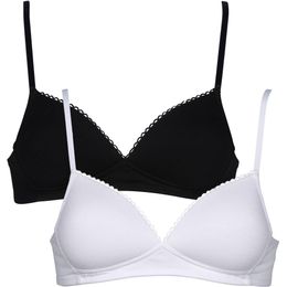 MY BASIC Damen B&uuml;gelloser BH, Gr. 75, schwarz-wei&szlig;, Obermaterial: 95% Baumwolle, 5% Elasthan, unifarben, Basic, BHs, flache Verarbeitung, wattiert,