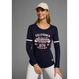 Kangaroos Damen Langarmshirt, blau, Gr. 36, bedruckt, Rippware, Obermaterial: 100% Baumwolle, Shirts, Langarm, sehr figurbetont, bedruckt und mit