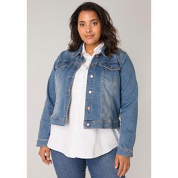 Damen Jeansjacke "BAS-Yamila", blau, Gr. 54, Base Level Curvy, leichte Abriebeffekte, Denim/Jeans, Obermaterial: 98% Baumwolle, 2% Elasthan, Jacken,